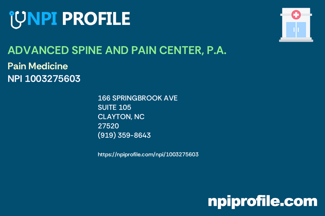 ADVANCED SPINE AND PAIN CENTER, P.A. - NPI 1003275603 - Physical ...