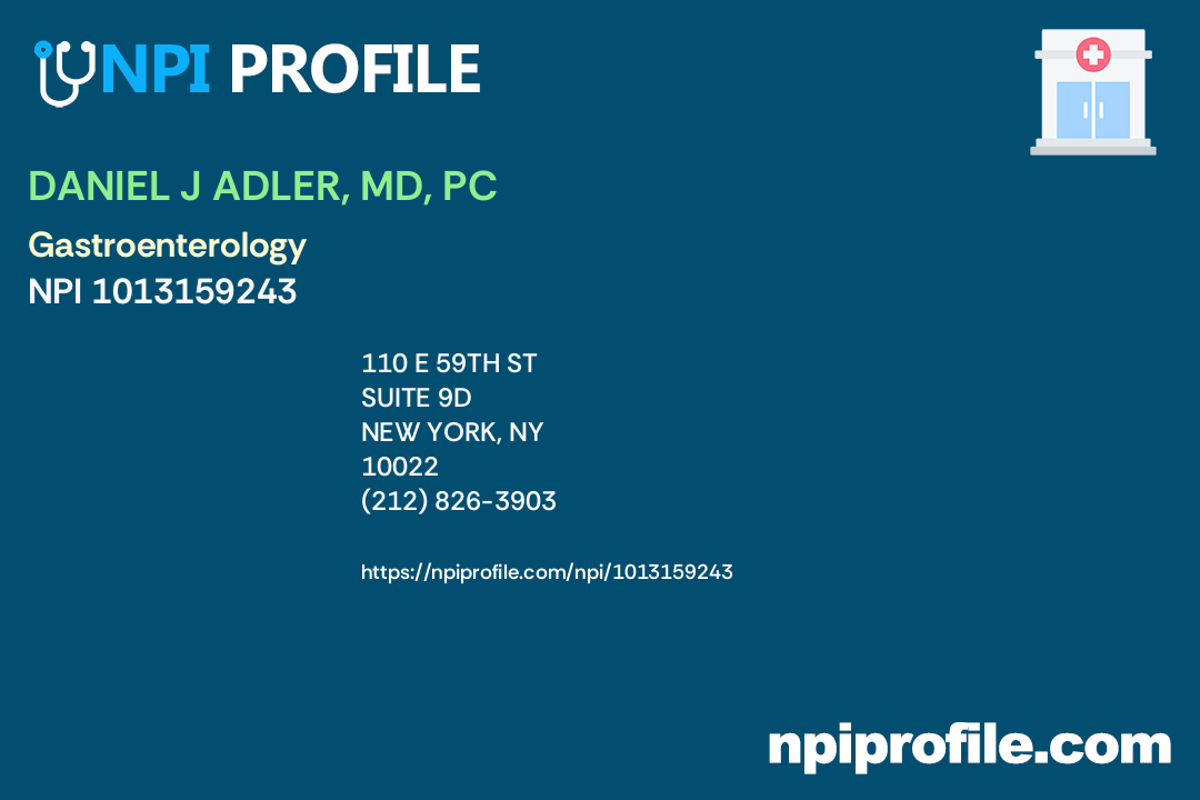 DANIEL J ADLER, MD, PC - NPI 1013159243 - Internal Medicine in New York, NY