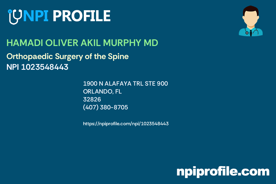 HAMADI OLIVER AKIL MURPHY MD - NPI 1023548443 - Orthopaedic Surgery in Orlando, FL