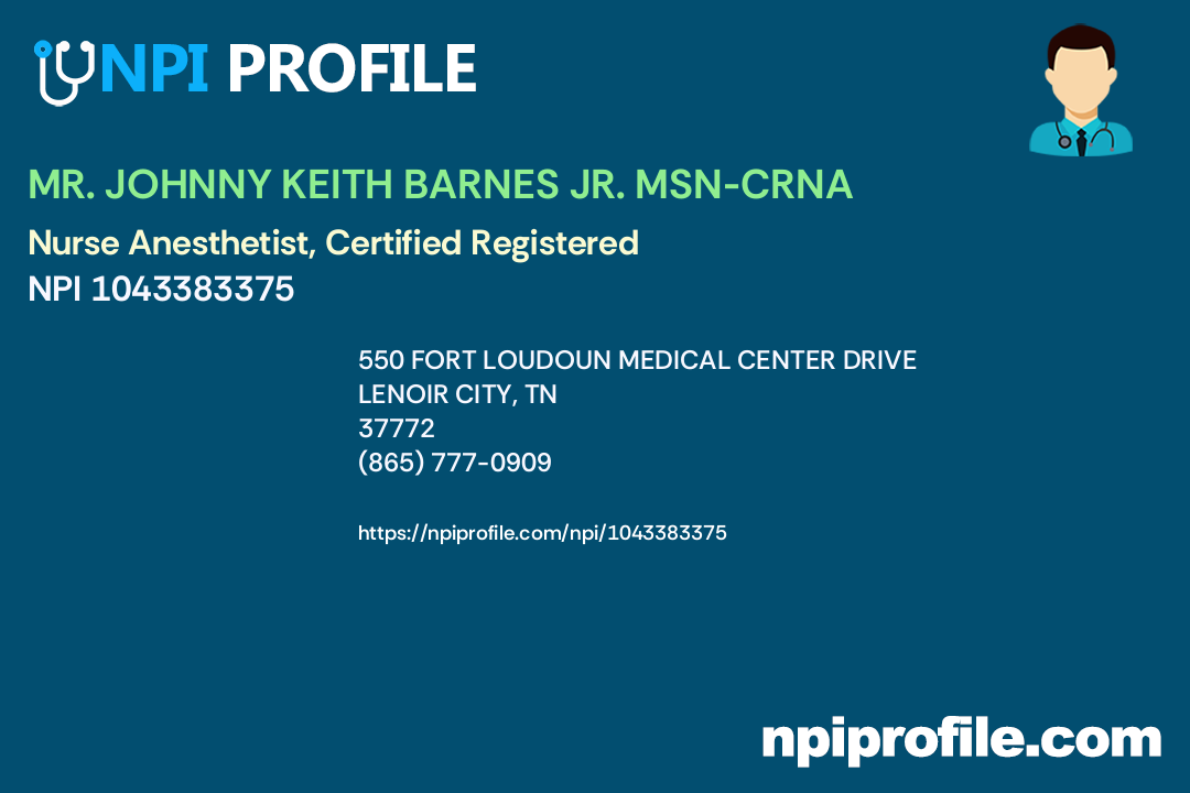 MR. JOHNNY KEITH BARNES JR. MSN-CRNA - Accepted Health Plans and ...