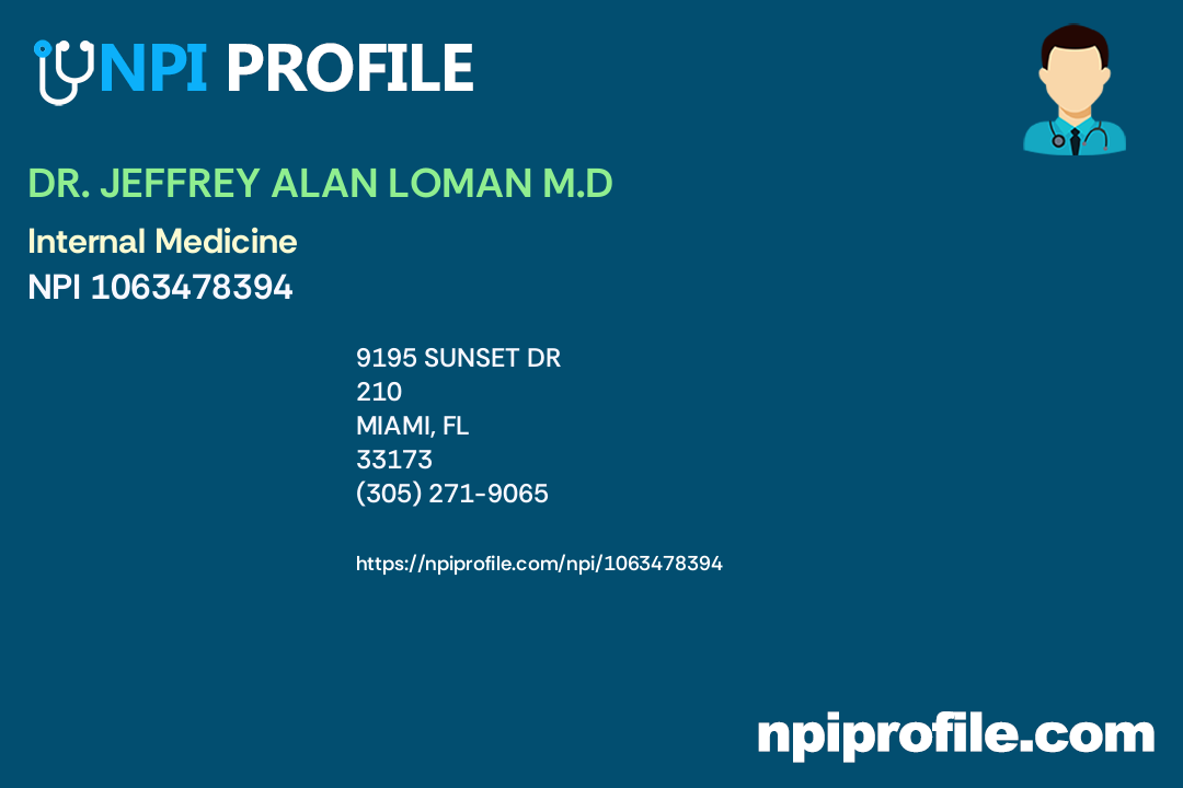 DR. JEFFREY ALAN LOMAN M.D - NPI 1063478394 - Internal Medicine in ...