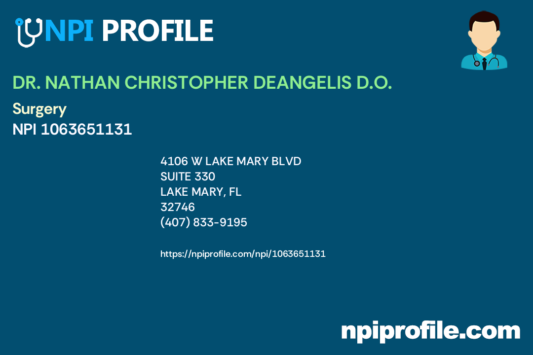 DR. NATHAN CHRISTOPHER DEANGELIS D.O. - NPI 1063651131 - Surgery in ...