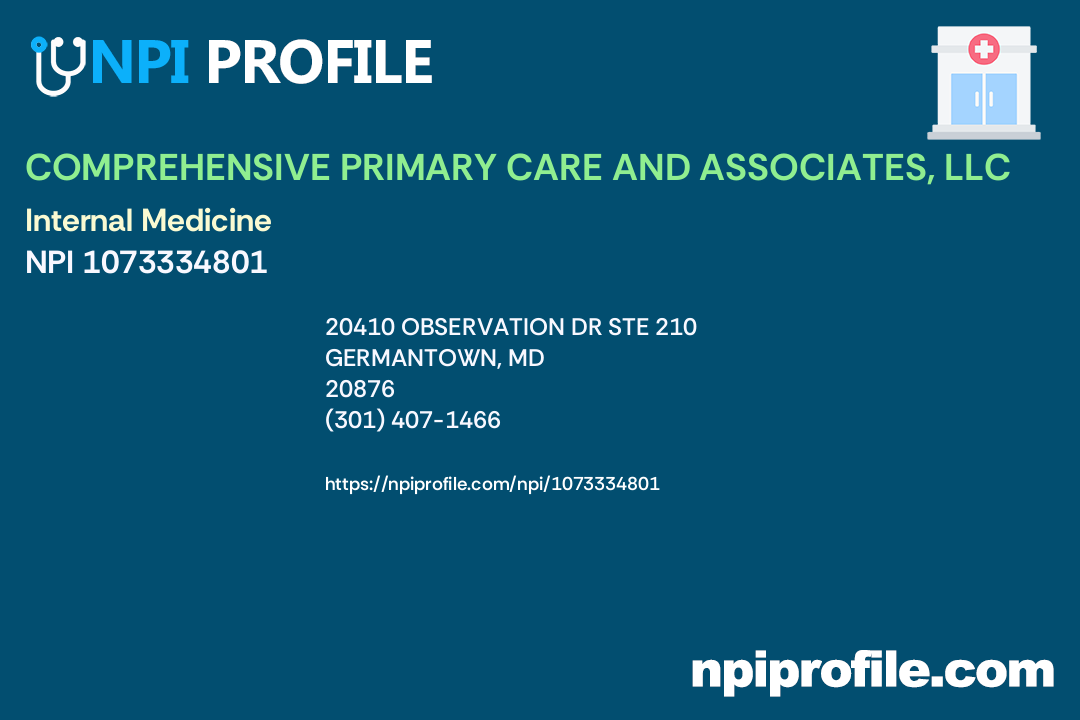 COMPREHENSIVE PRIMARY CARE AND ASSOCIATES, LLC - NPI 1073334801 ...