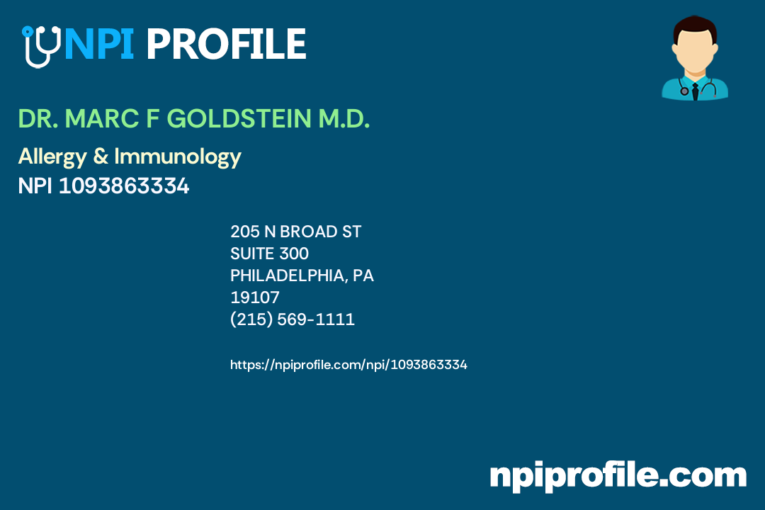 DR. MARC F GOLDSTEIN M.D. - NPI 1093863334 - Allergy & Immunology in ...