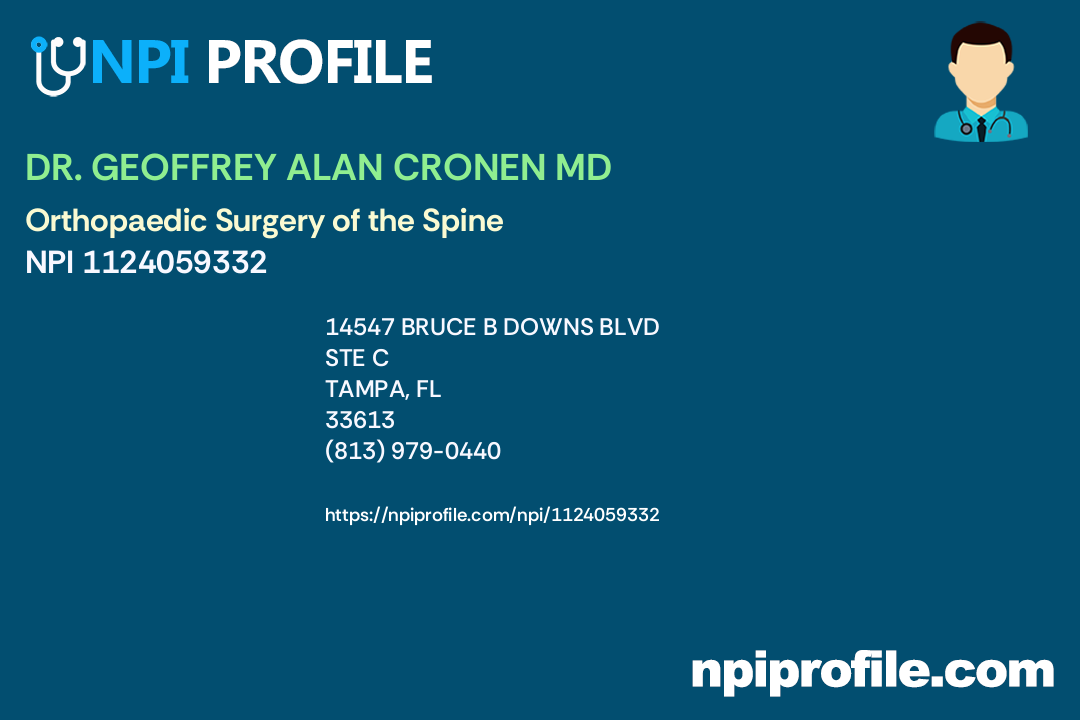 DR. GEOFFREY ALAN CRONEN MD - NPI 1124059332 - Orthopaedic Surgery in ...