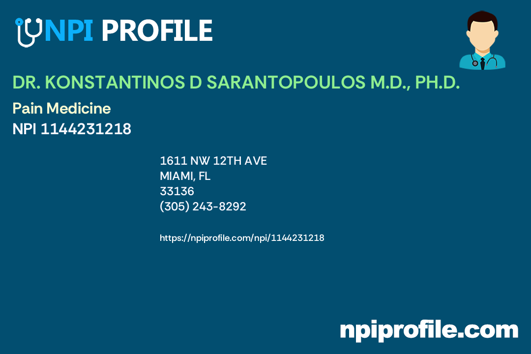 DR. KONSTANTINOS D SARANTOPOULOS M.D., PH.D. - NPI 1144231218 ...
