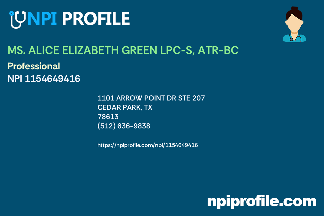 MS. ALICE ELIZABETH GREEN LPC-S, ATR-BC - Accepted Health Plans