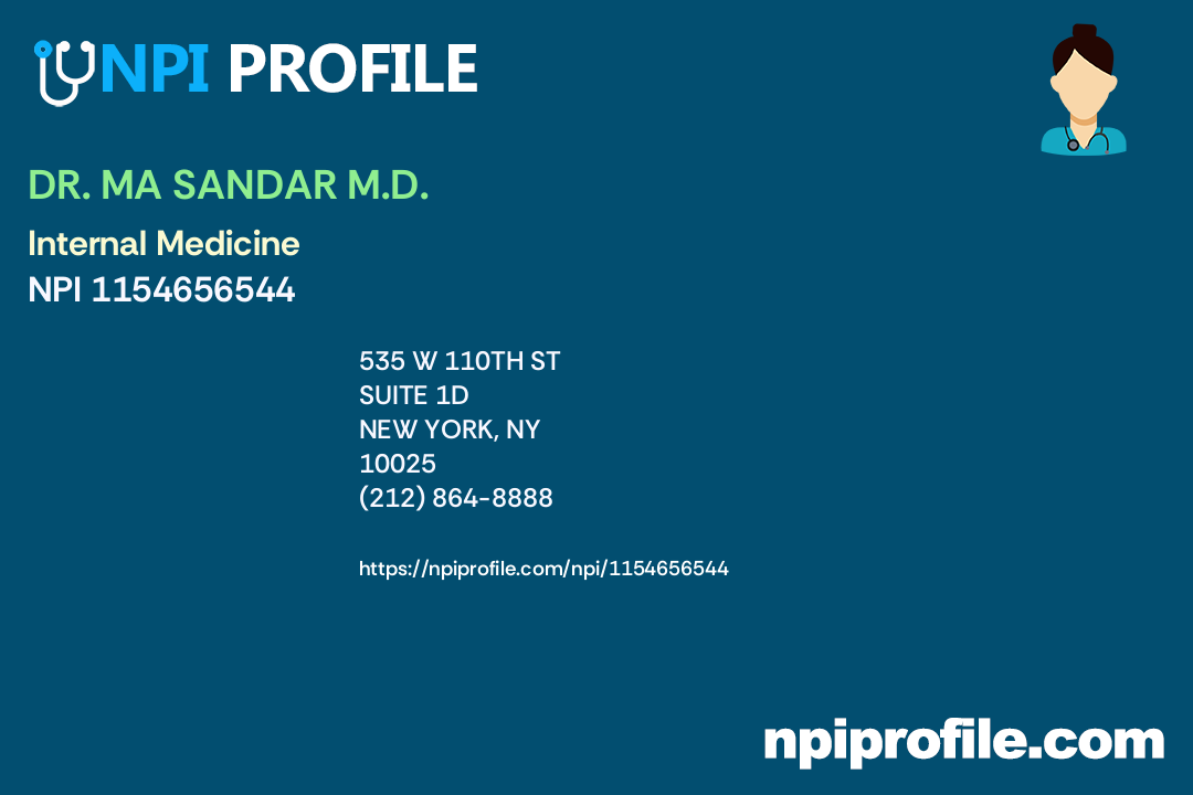 DR. MA SANDAR M.D. - Complete NPI Record 1154656544