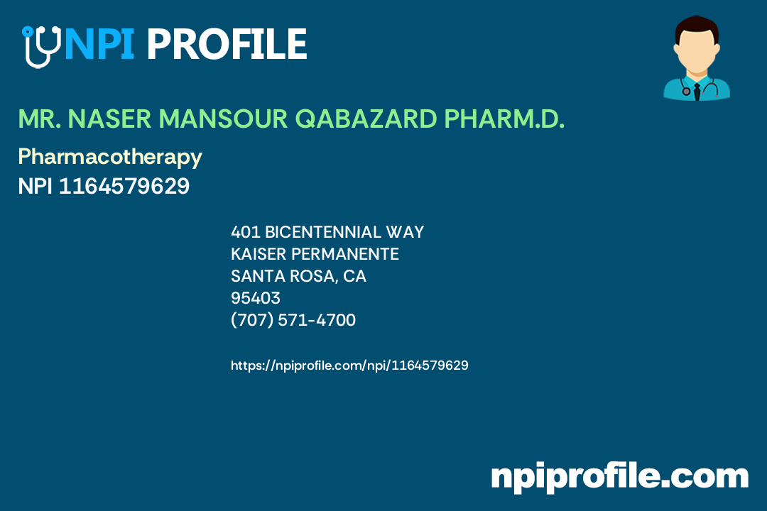 MR. NASER MANSOUR QABAZARD PHARM.D. - NPI 1164579629 - Pharmacist in ...