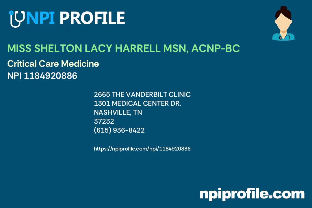 MISS SHELTON LACY HARRELL MSN, ACNP-BC - NPI 1184920886 - Nurse ...