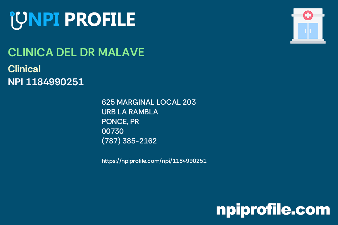 CLINICA DEL DR MALAVE - NPI 1184990251 - Psychologist in Ponce, PR