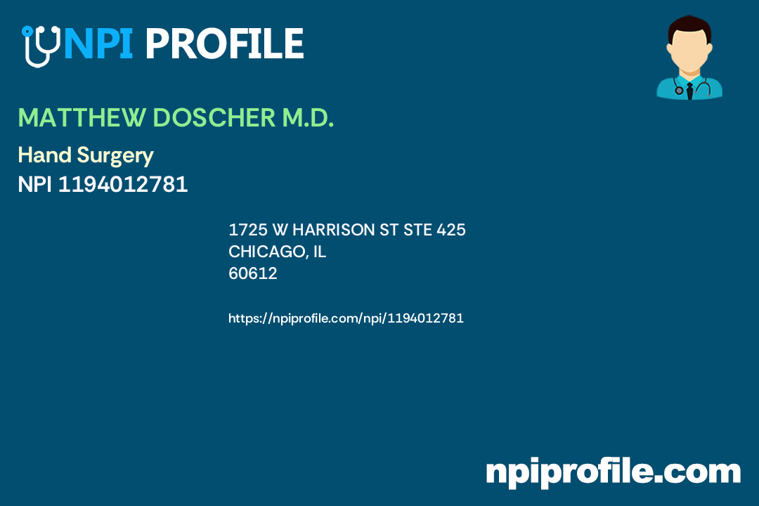 MATTHEW DOSCHER M.D. - NPI 1194012781 - Orthopaedic Surgery in Chicago, IL