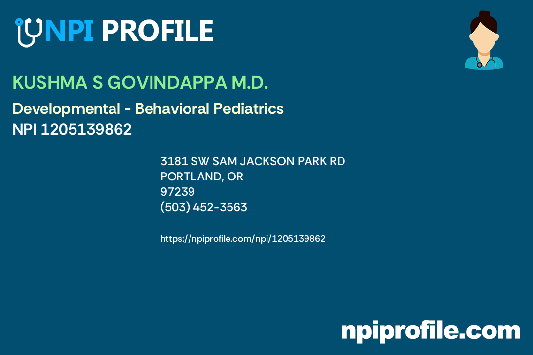 KUSHMA S GOVINDAPPA M.D. - NPI 1205139862 - Pediatrics in Portland, OR