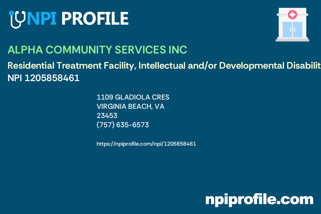 ALPHA COMMUNITY SERVICES INC - NPI 1205858461 - Community/Behavioral ...