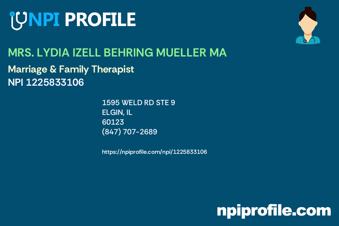 MRS. LYDIA IZELL BEHRING MUELLER MA - NPI 1225833106 - Marriage ...