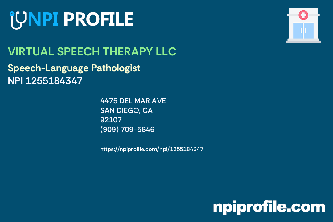 VIRTUAL SPEECH THERAPY LLC - NPI 1255184347 - Speech-Language ...