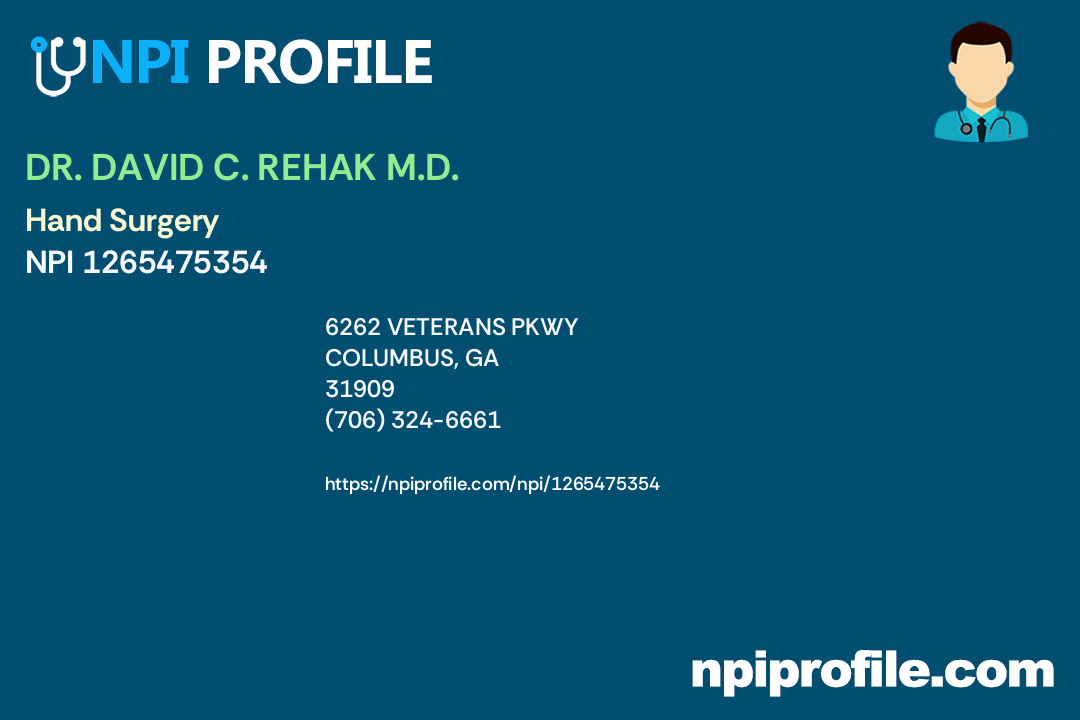 DR. DAVID C. REHAK M.D. - NPI 1265475354 - Orthopaedic Surgery in ...