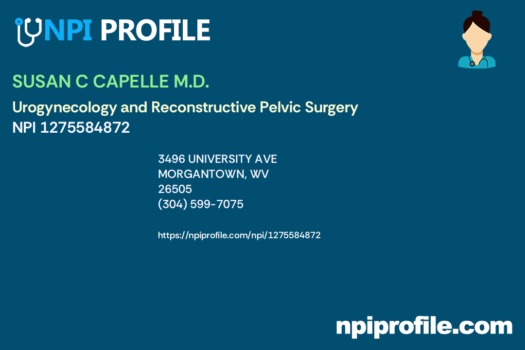 SUSAN C CAPELLE M.D. - NPI 1275584872 - Urology in Morgantown, WV
