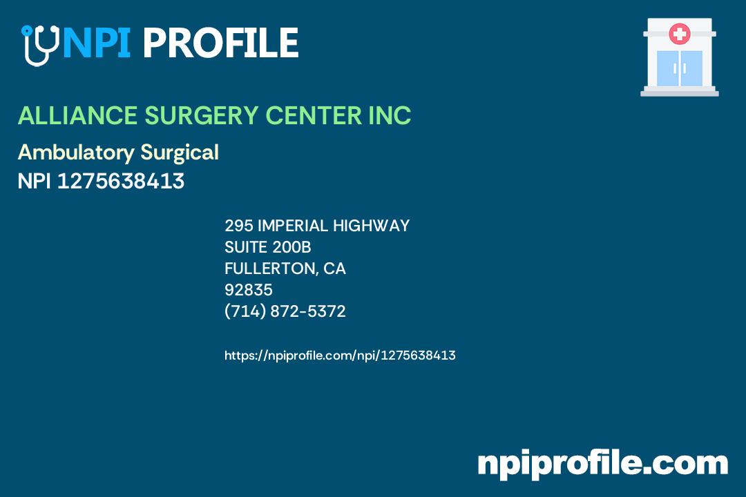 ALLIANCE SURGERY CENTER INC - NPI 1275638413 - Clinic/Center in ...