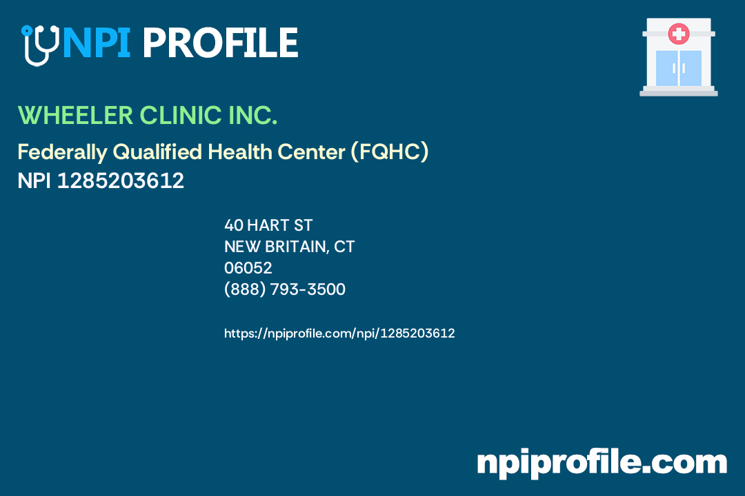 WHEELER CLINIC INC. - NPI 1285203612 - Clinic/Center in New Britain, CT