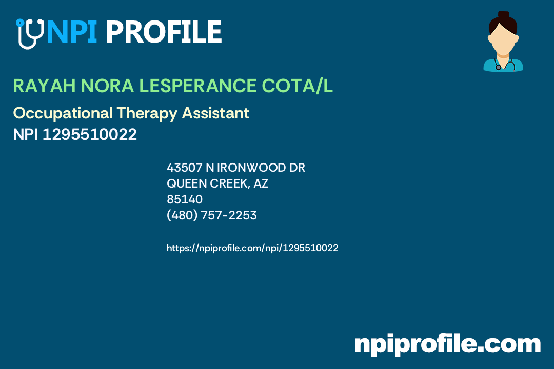 RAYAH NORA LESPERANCE COTA/L - NPI 1295510022 - Occupational Therapy ...