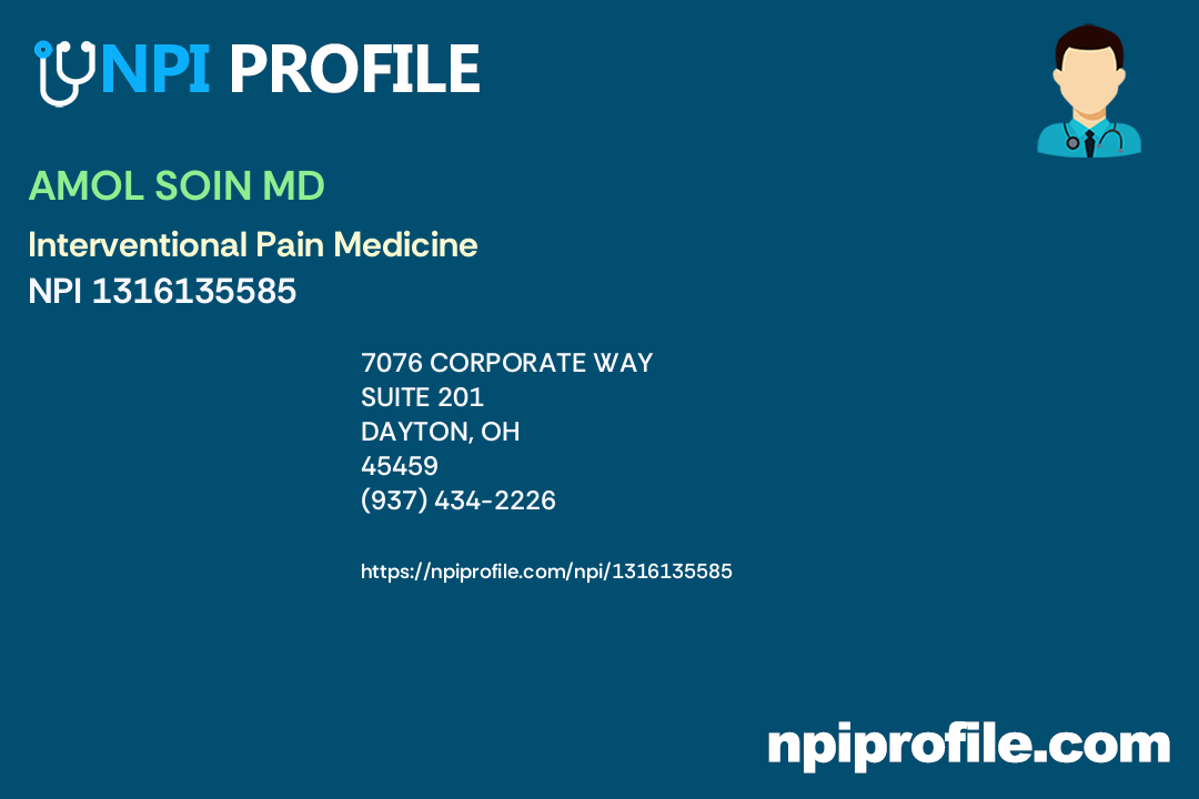 AMOL SOIN MD - NPI 1316135585 - Pain Medicine in Dayton, OH