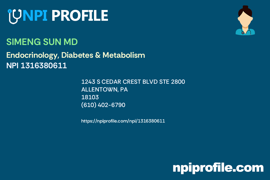 SIMENG SUN MD - NPI 1316380611 - Internal Medicine in Allentown, PA