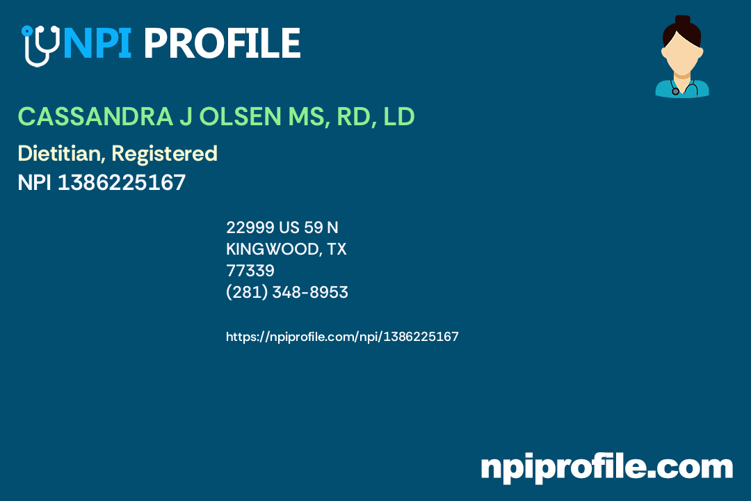 CASSANDRA J OLSEN MS, RD, LD - NPI 1386225167 - Dietitian, Registered ...