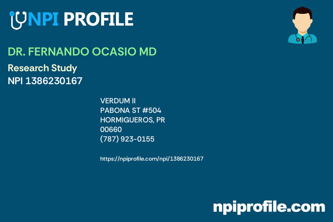 DR. FERNANDO OCASIO MD - NPI 1386230167 - Specialist in Hormigueros, PR