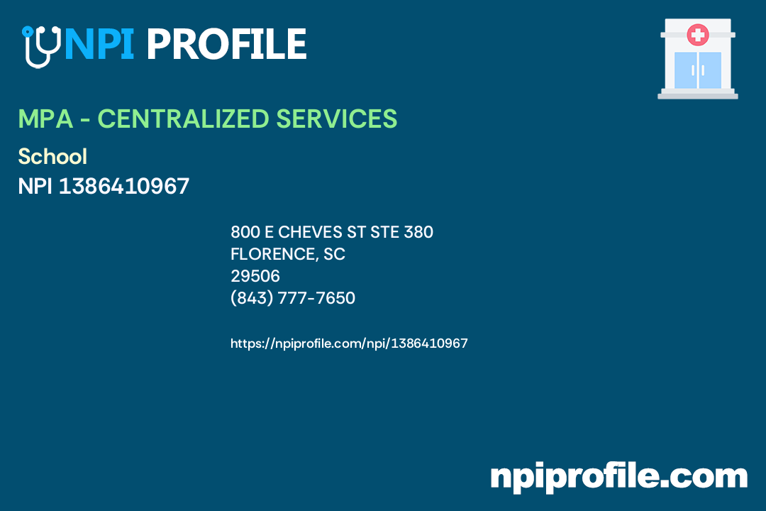 MPA - CENTRALIZED SERVICES - Complete NPI Record 1386410967
