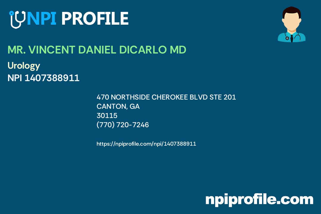 MR. VINCENT DANIEL DICARLO MD - NPI 1407388911 - Urology in Canton, GA