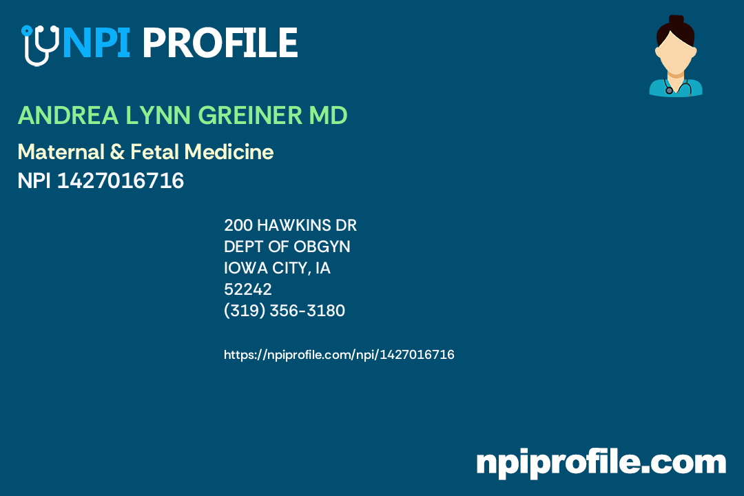 ANDREA LYNN GREINER MD - NPI 1427016716 - Obstetrics & Gynecology in ...