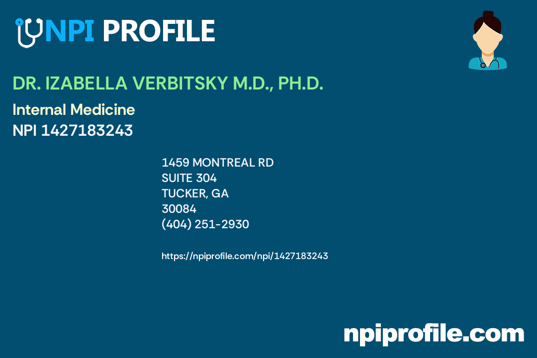 DR. IZABELLA VERBITSKY M.D., PH.D. - NPI 1427183243 - Internal Medicine ...
