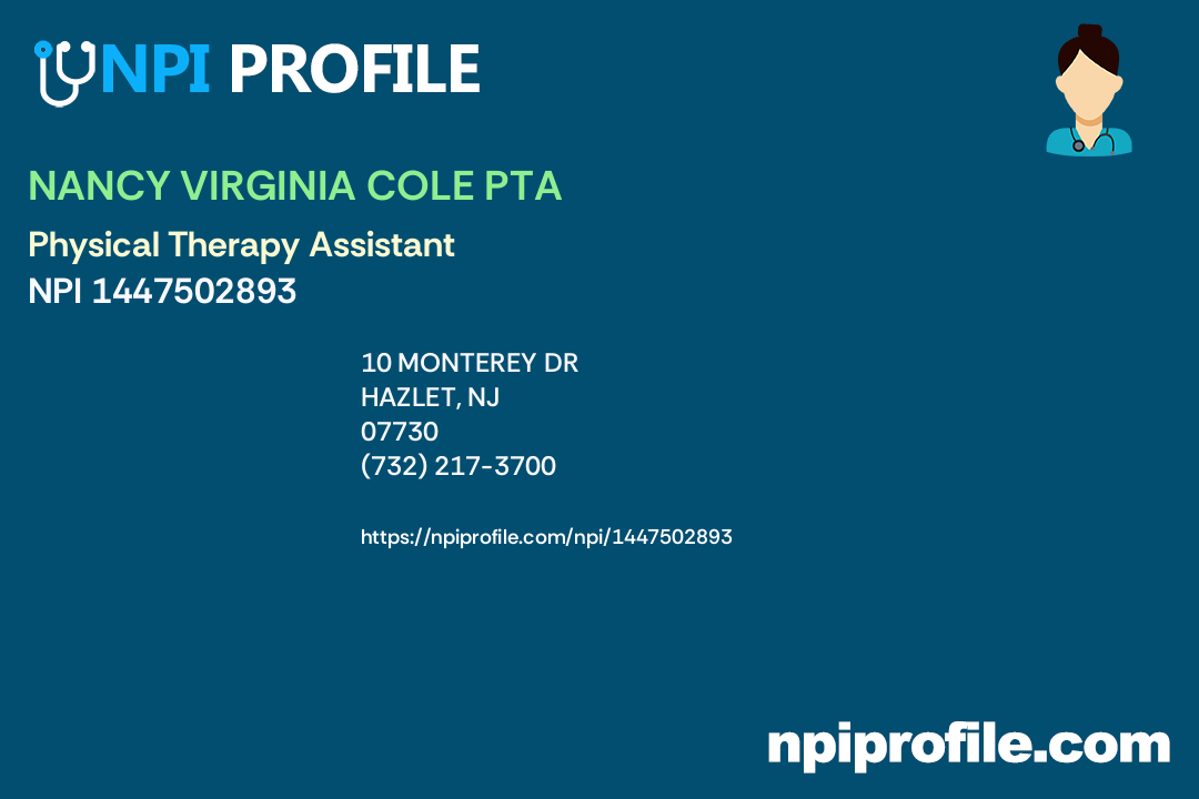 NANCY VIRGINIA COLE PTA - NPI 1447502893 - Physical Therapy Assistant ...