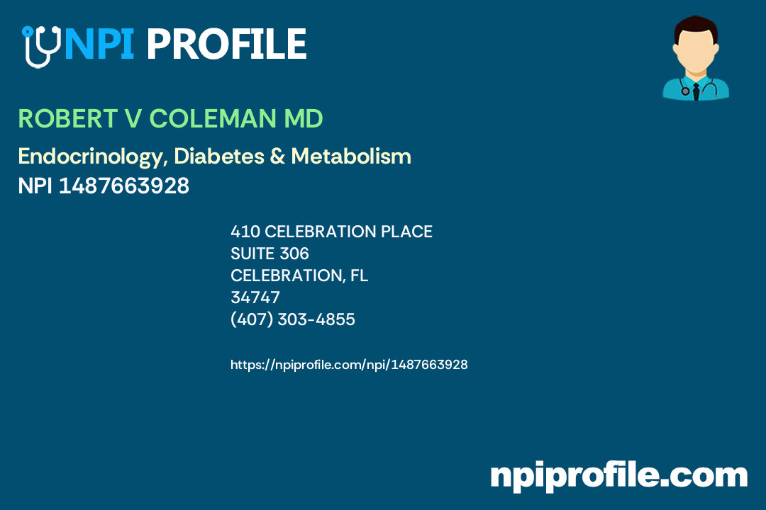 ROBERT V COLEMAN MD - NPI 1487663928 - Internal Medicine in Celebration, FL