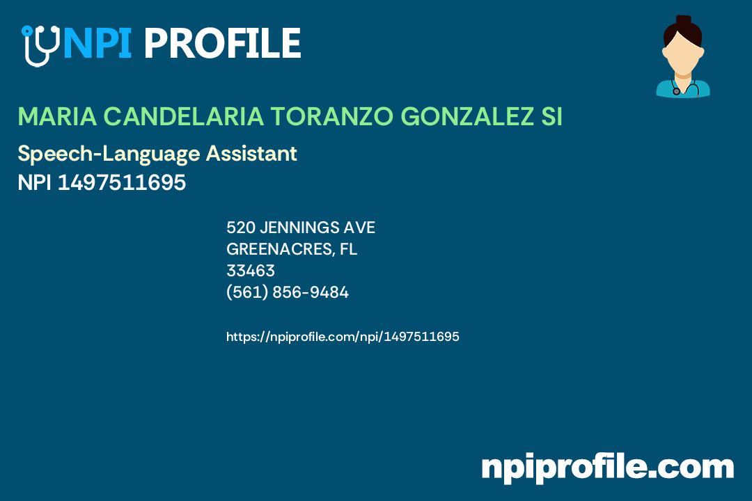 MARIA CANDELARIA TORANZO GONZALEZ SI - NPI 1497511695 - Specialist ...