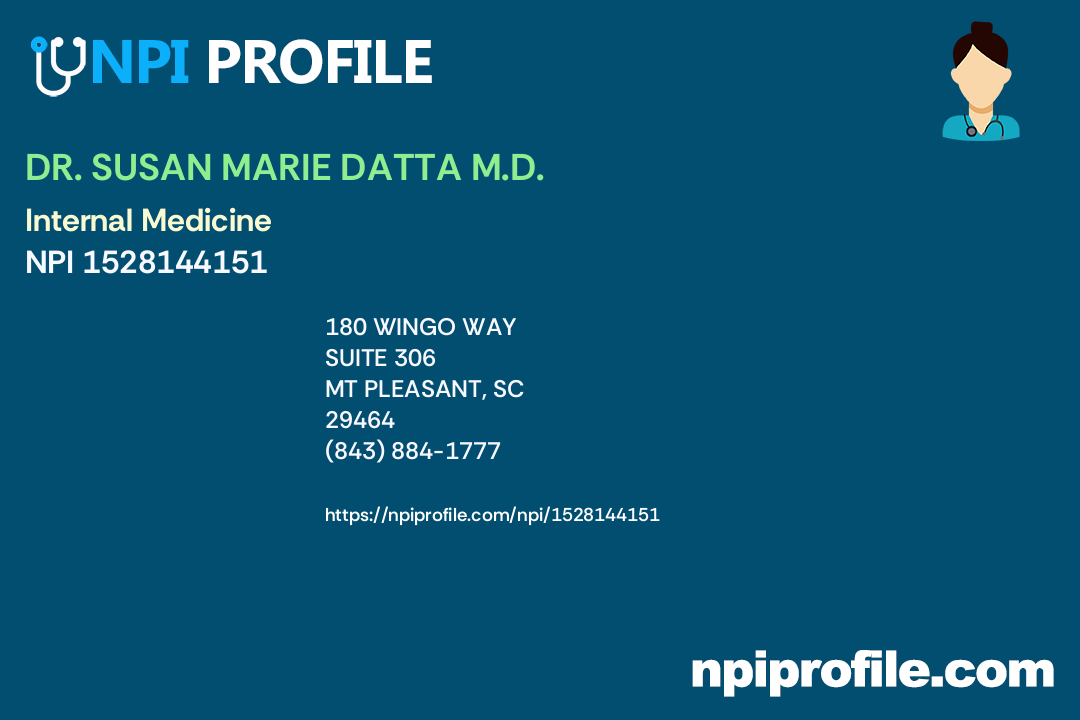 DR. SUSAN MARIE DATTA M.D. - NPI 1528144151 - Internal Medicine in Mt ...