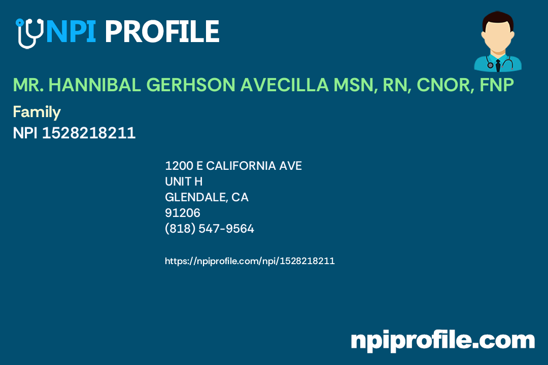 MR. HANNIBAL GERHSON AVECILLA MSN, RN, CNOR, FNP - NPI 1528218211 ...