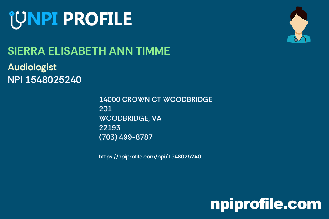 SIERRA ELISABETH ANN TIMME - NPI 1548025240 - Audiologist in Woodbridge, VA