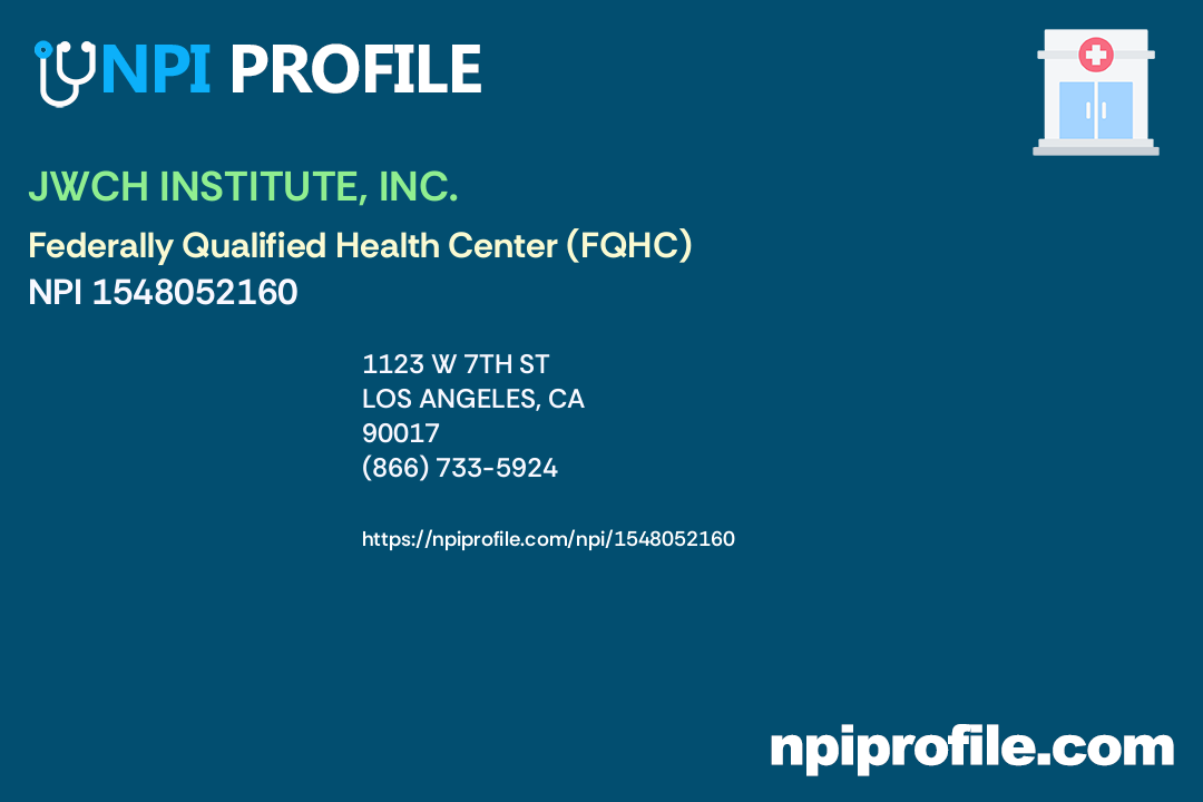 JWCH INSTITUTE, INC. - NPI 1548052160 - Clinic/Center in Los Angeles, CA