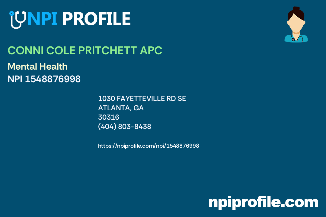 CONNI COLE PRITCHETT APC - NPI 1548876998 - Counselor in Atlanta, GA