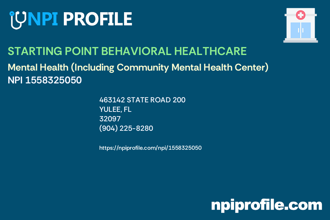 STARTING POINT BEHAVIORAL HEALTHCARE - NPI 1558325050 - Clinic/Center ...