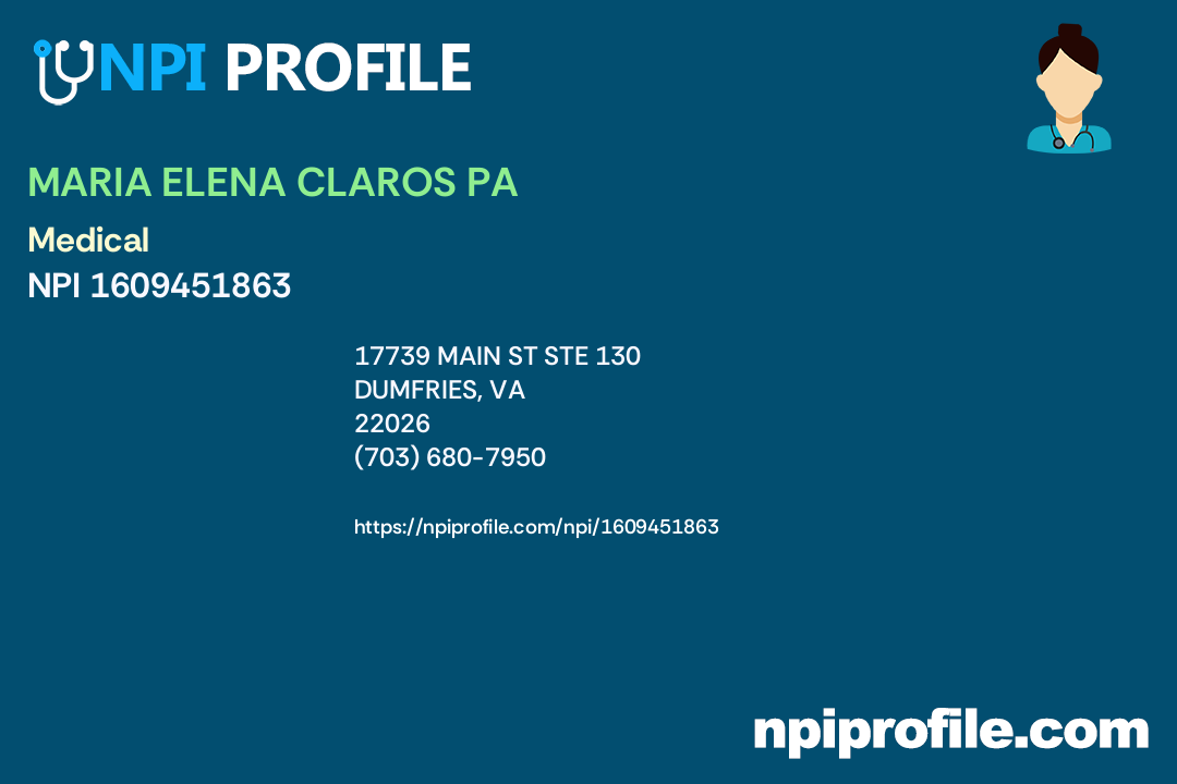 MARIA ELENA CLAROS PA - NPI 1609451863 - Physician Assistant in ...
