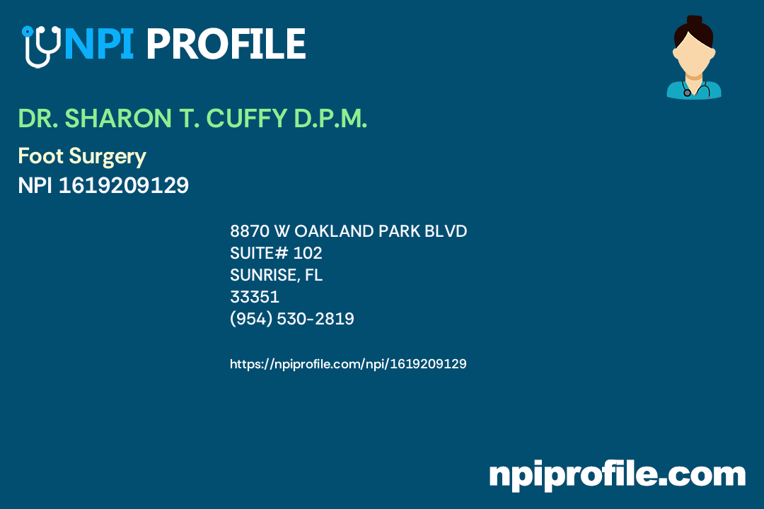 DR. SHARON T. CUFFY D.P.M. - NPI 1619209129 - Podiatrist in Garland, TX
