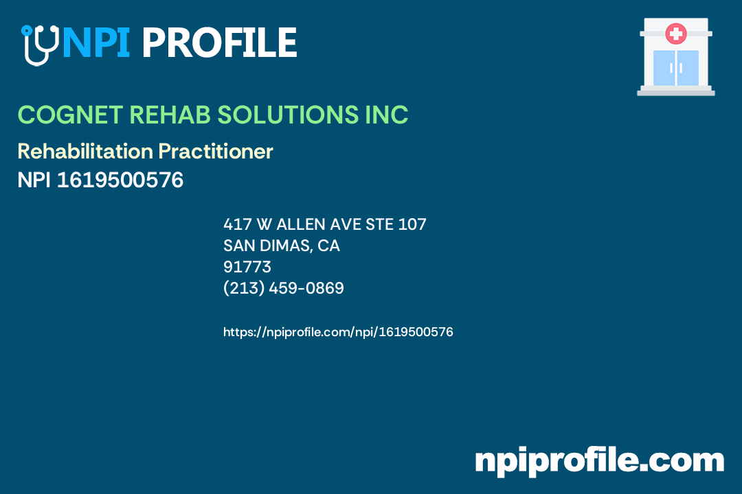 COGNET REHAB SOLUTIONS INC - NPI 1619500576 - Rehabilitation ...