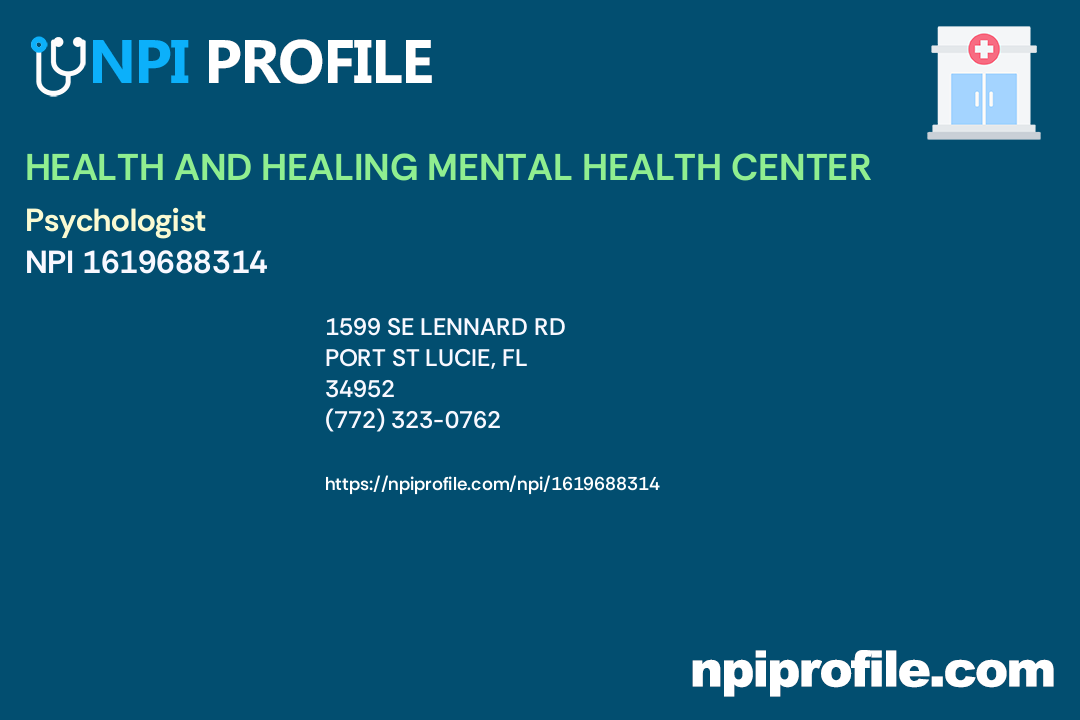 HEALTH AND HEALING MENTAL HEALTH CENTER - Accepted Health Plans and ...