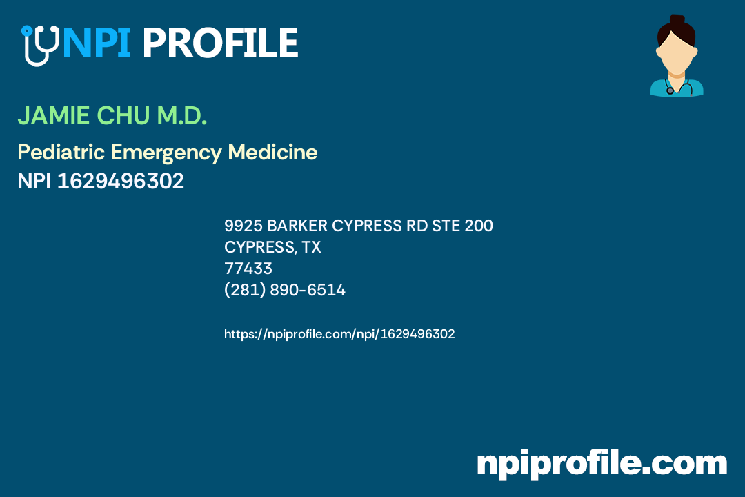 JAMIE CHU M.D. - NPI 1629496302 - Pediatrics in Cypress, TX