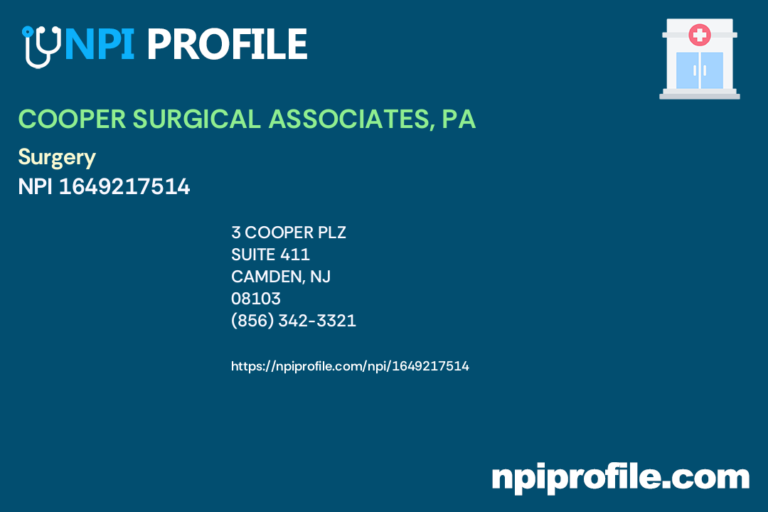COOPER SURGICAL ASSOCIATES, PA - NPI 1649217514 - Surgery in Camden, NJ