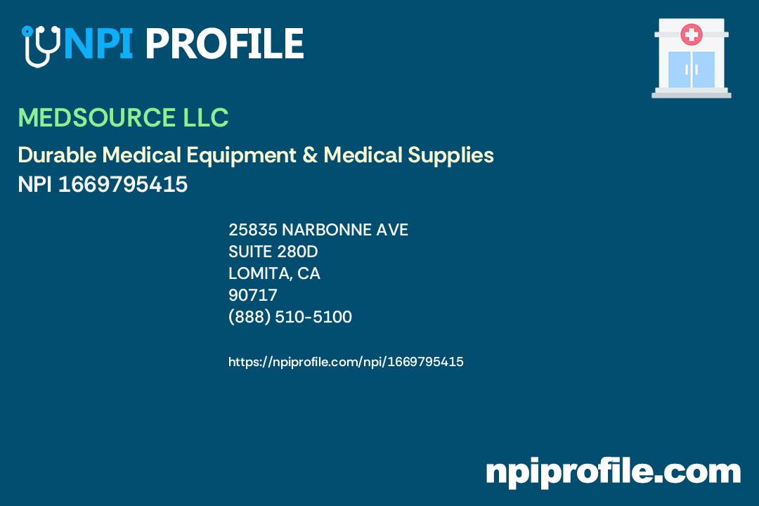 MEDSOURCE LLC - NPI 1669795415 - Durable Medical Equipment & Medical ...
