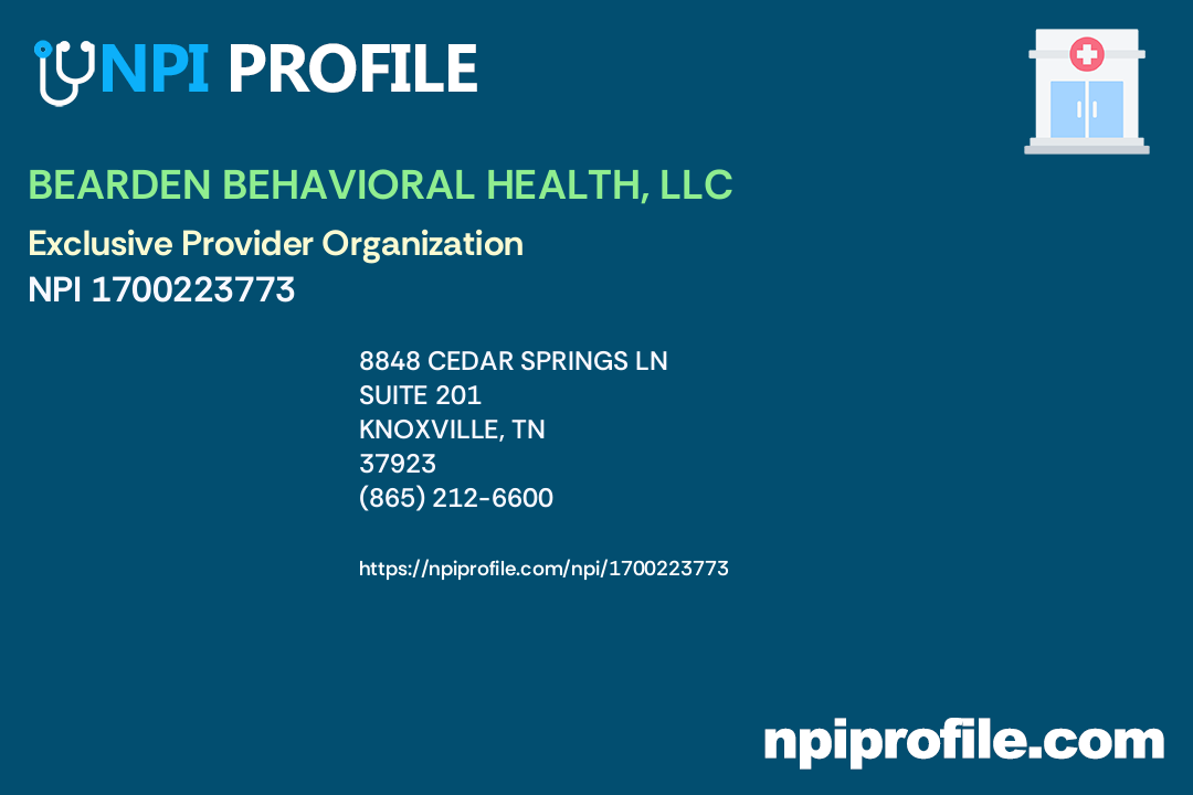 BEARDEN BEHAVIORAL HEALTH, LLC - NPI 1700223773 - Exclusive Provider ...